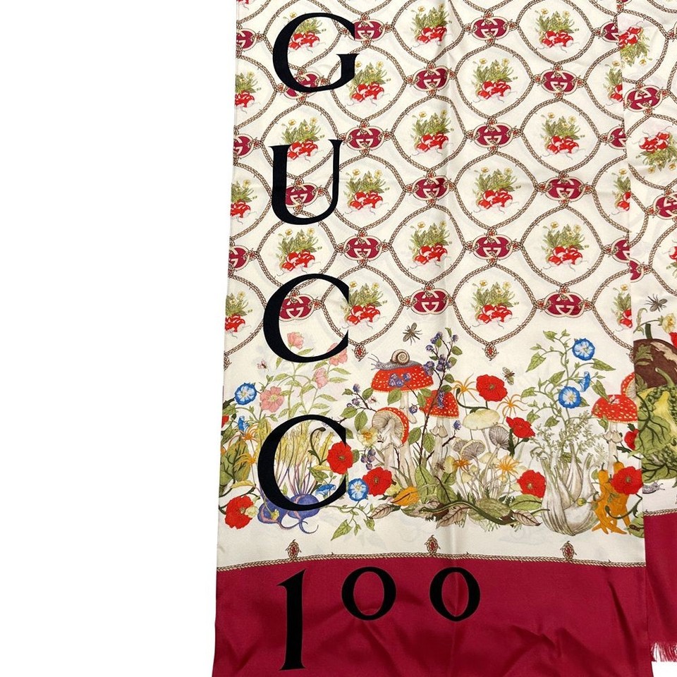 Gucci Scarf Women's Men's Silk Beige Red GG Logo Used | eBay UK