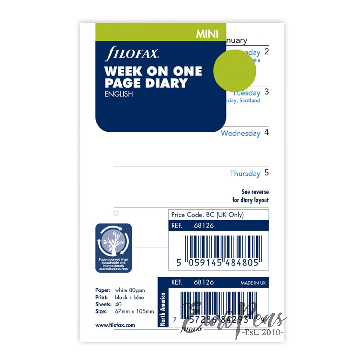 Filofax MINI 2025 or2026 Diary Organiser Inserts Refills Planners ...