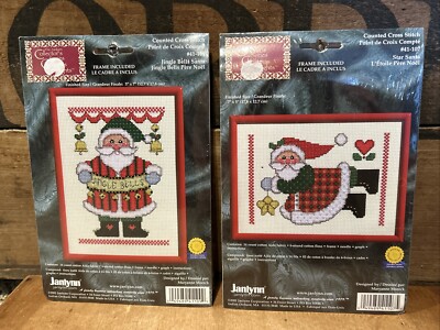 2 Janlynn Collectors Series Christmas Cross Stitch Kits w Frames Santa ...