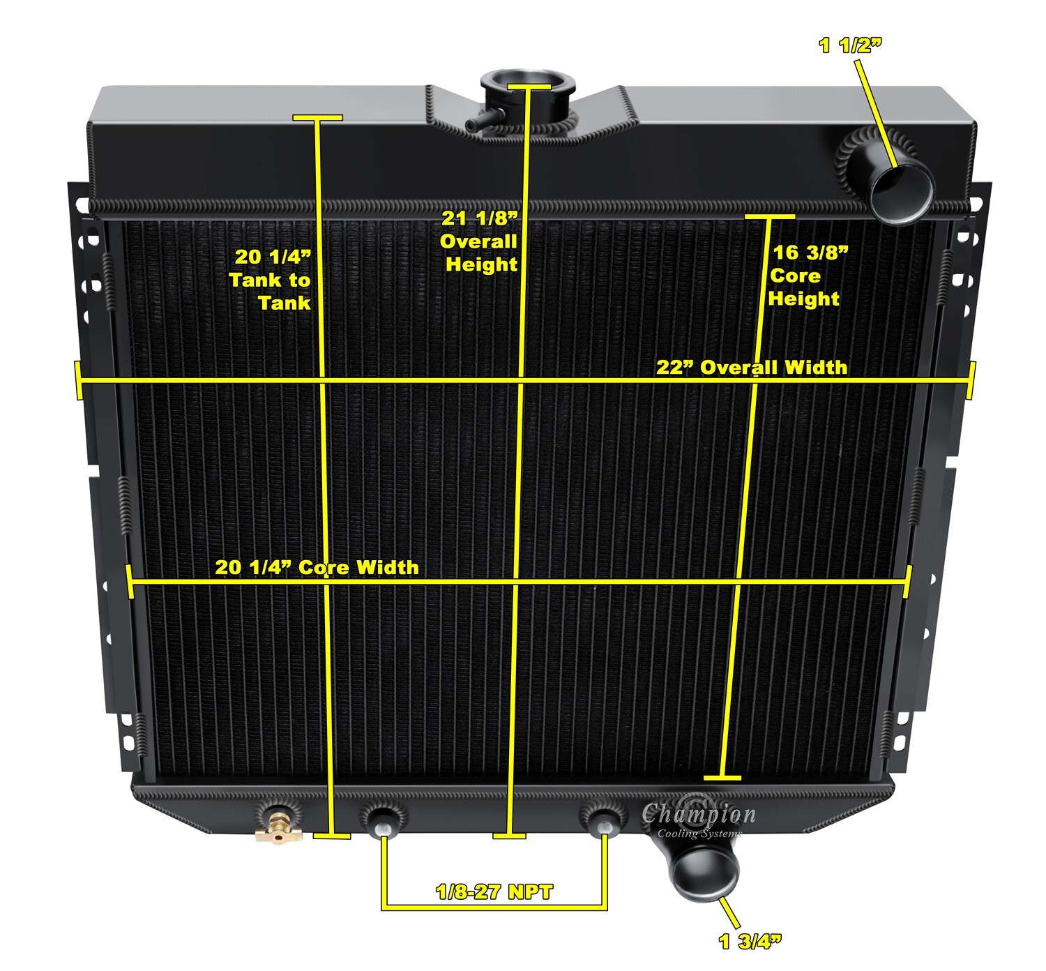 CHAMPION 3 ROW BLACK RADIATOR 1967-1970 MUSTANG MANY FORD CARS 20" WIDE ...