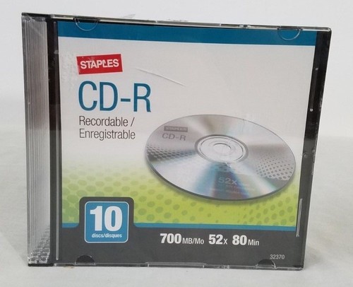 Ten (10) CD-R Recordable CDs (Staples) 700 MB 52X 80 Min - NEW | eBay