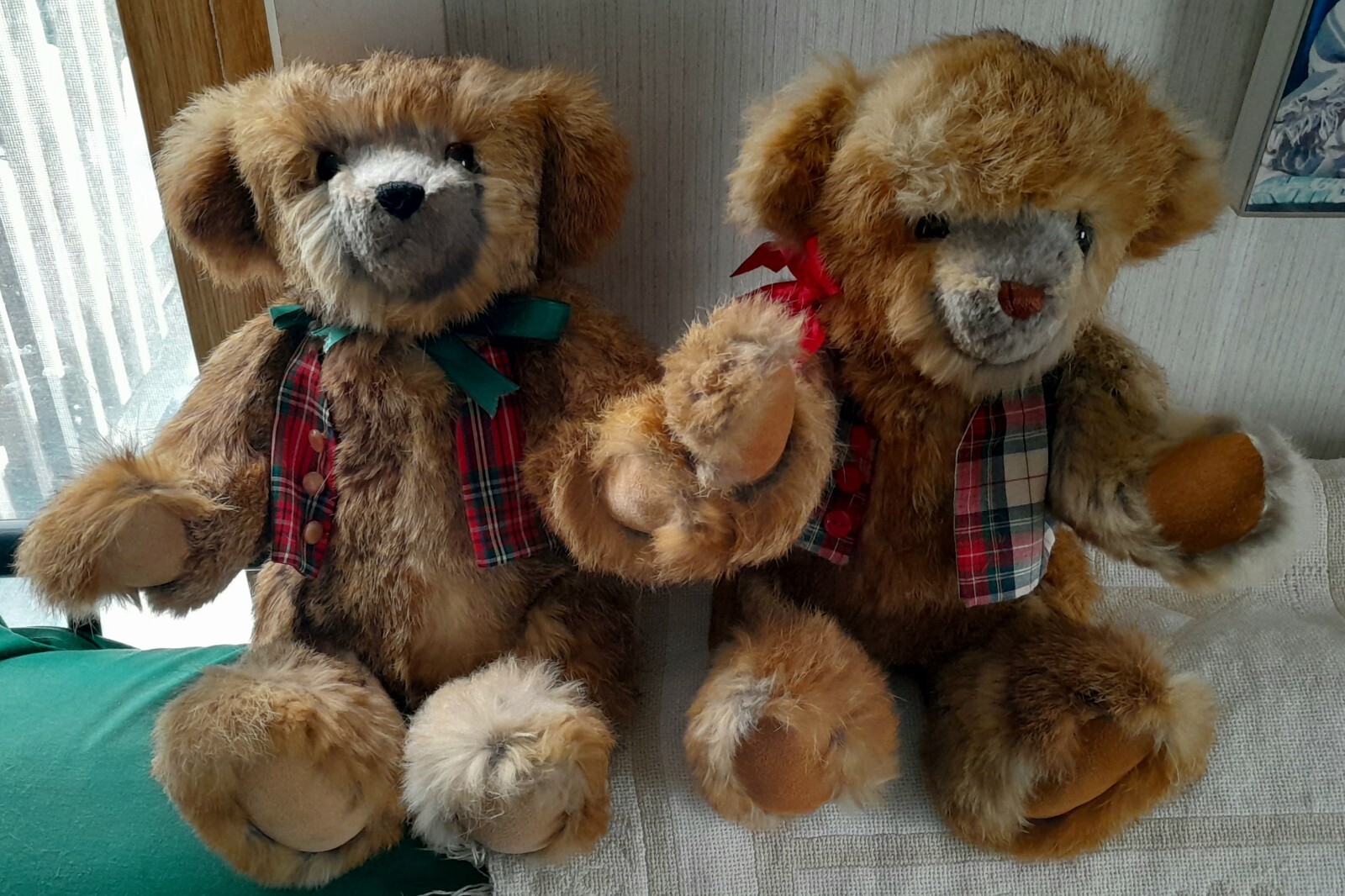2 Handcrafted Real Mink Fur Scottish Teddy Bears w/ Rotating Heads ...