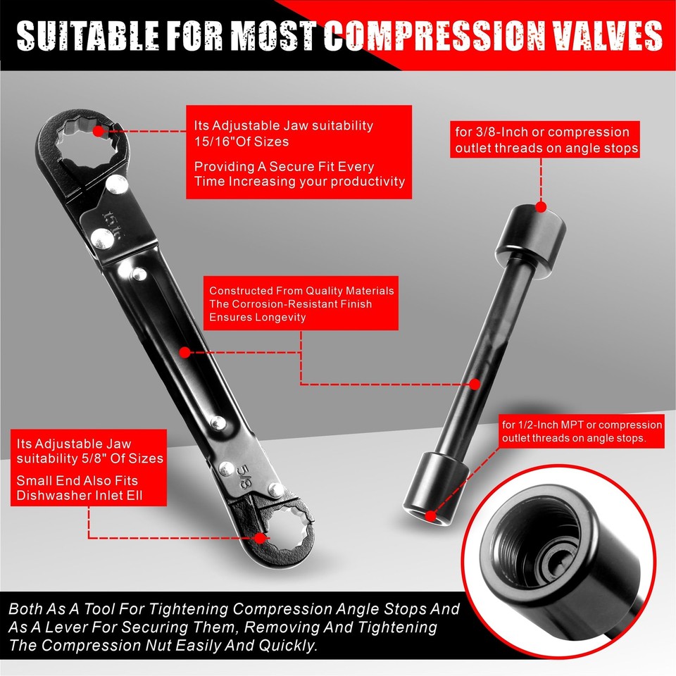 Plumbing Tools, Angle Stop Wrench Kit, Plumbing Wrench. New Compression ...