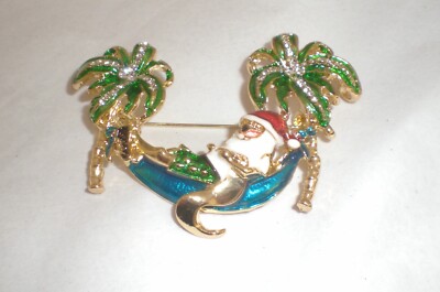 New Fun Goldtone Enamel & Crystal Rhinestone Tropical Santa Hammock ...