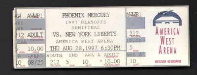 1997 1st WNBA PLAYOFFS NY LIBERTY VS PHOENIX MERCURY AUG 28 1997 UNUSED ...