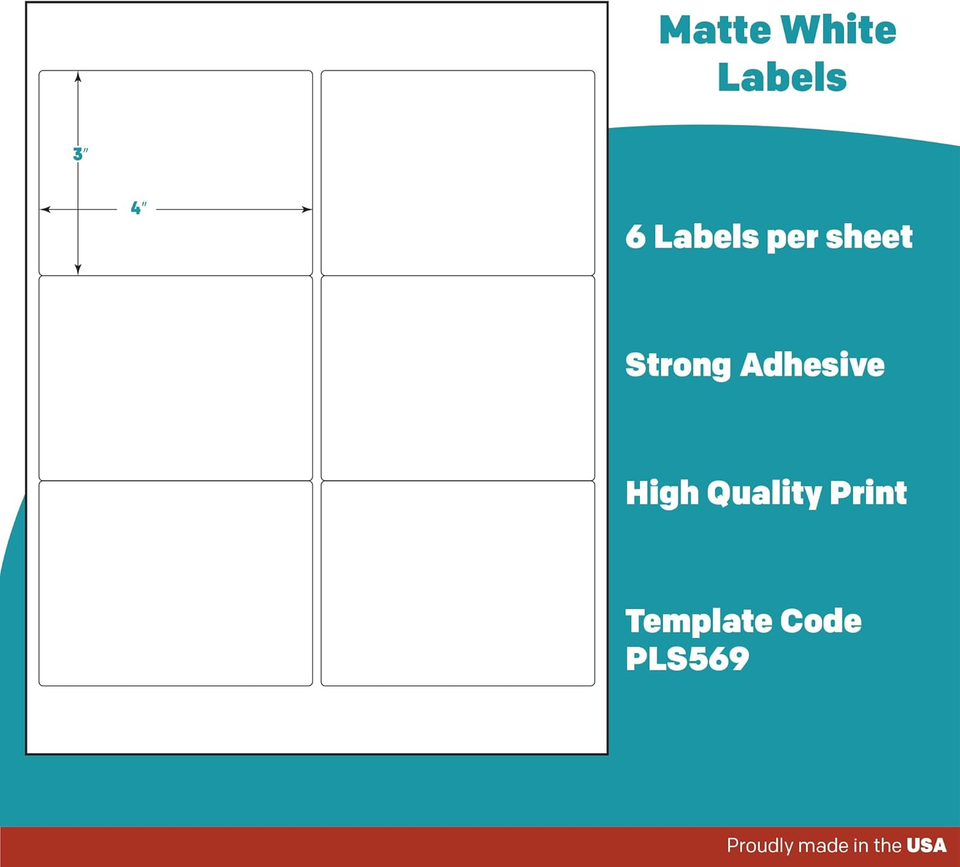 White Sticker Labels – 4" X 3" – Laser/Inkjet Compatible – (6 per Sheet ...