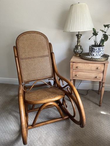 Vintage Mid Century Modern Cane Bentwood Rocking Chair Rocker Thonet ...
