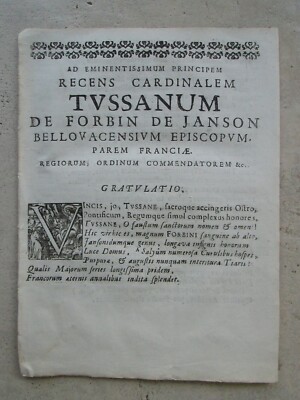 RINSSART : GRATULATIO, 1690. Evêque de Beauvais, Sobieski. | eBay