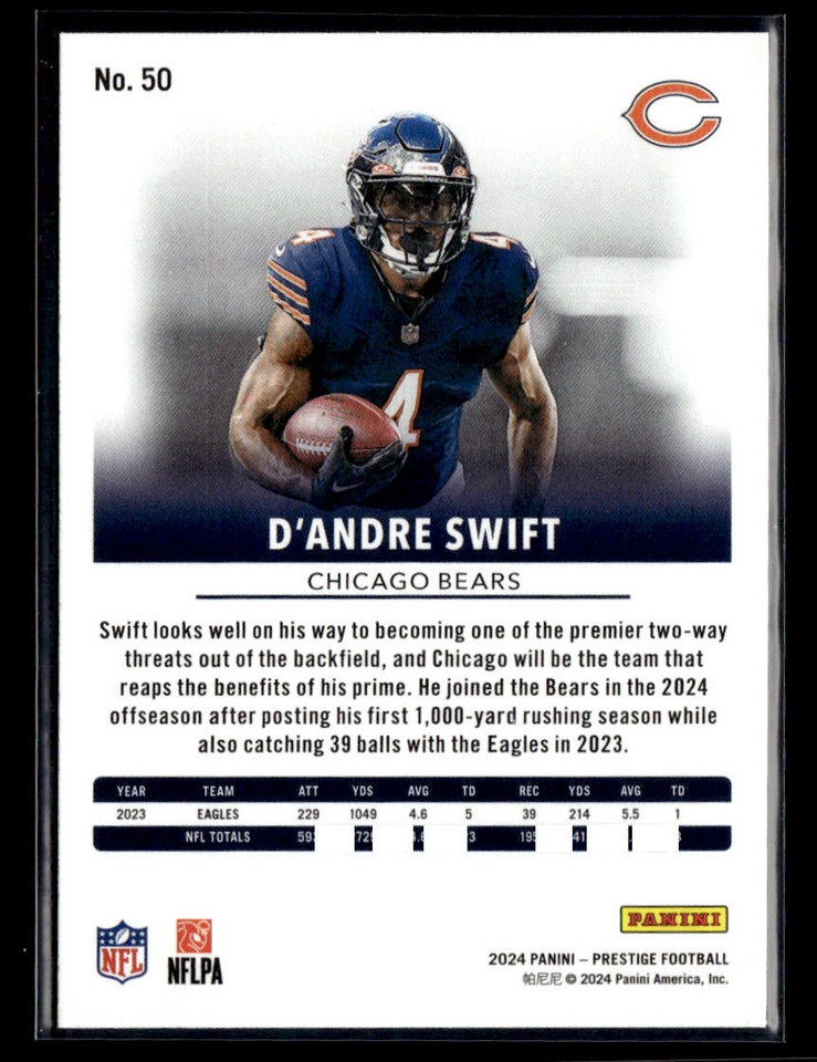 2024 Panini Prestige #50 D'Andre Swift Dots Xtra Points Card Chicago Bears | eBay