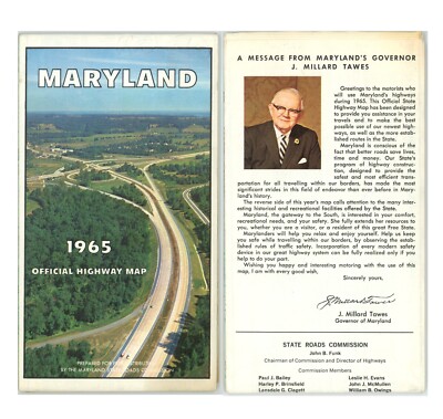 1965 Maryland Official Road Map – MD State Roads Commission | eBay