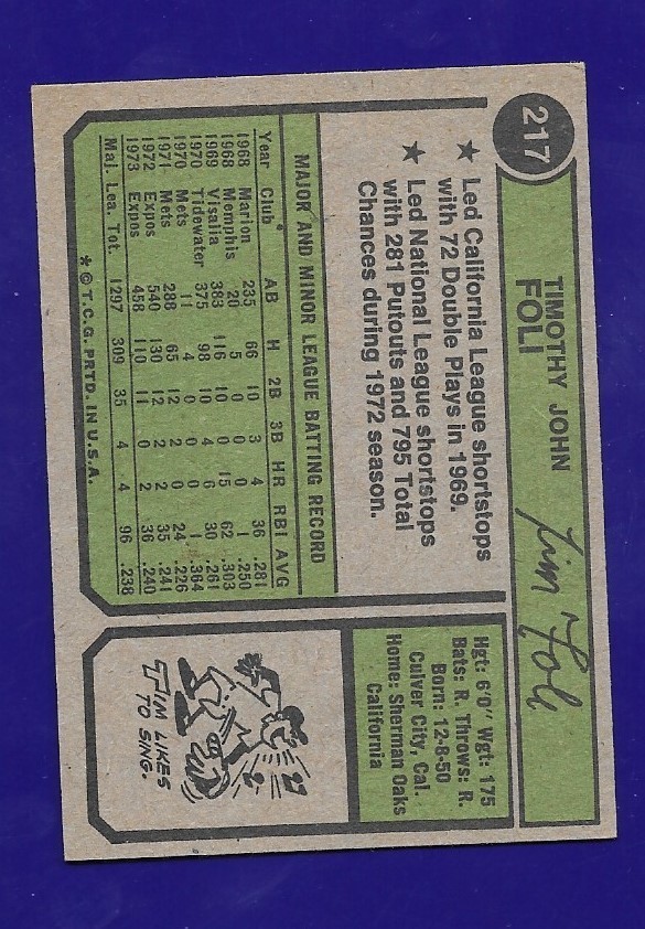 1974 Topps #217 Tim Foli EX | eBay