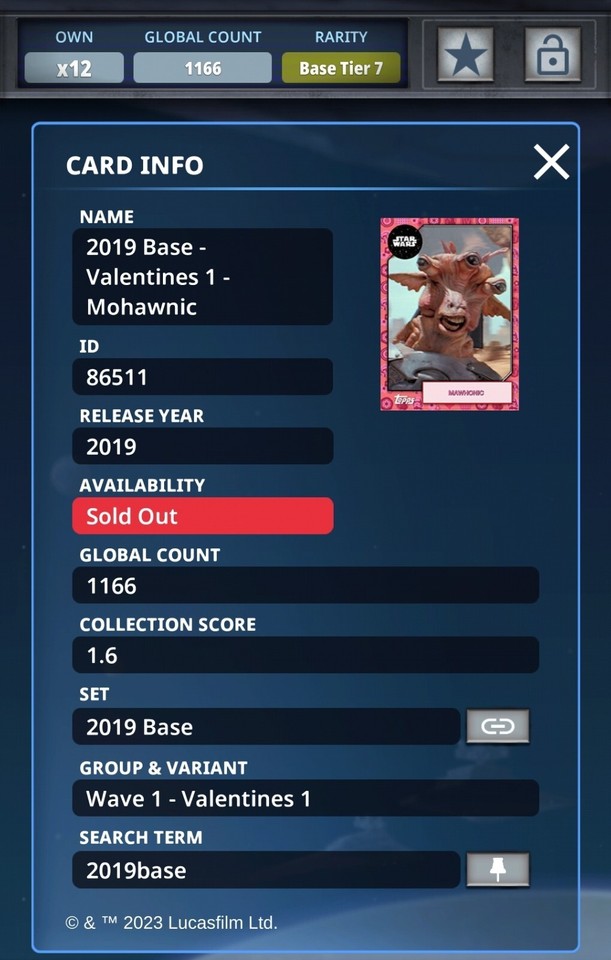 Star Wars Card Trader DIGITAL Valentine's Variant Tier 7 MAWHONIC | eBay