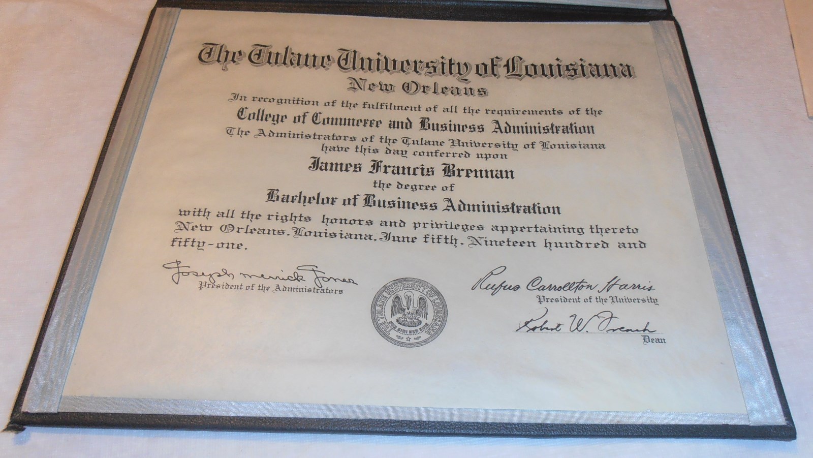 VINTAGE OLD 1951 TULANE GREENWAVE DIPLOMA & COMMENCEMENT PROGRAM NEW ...