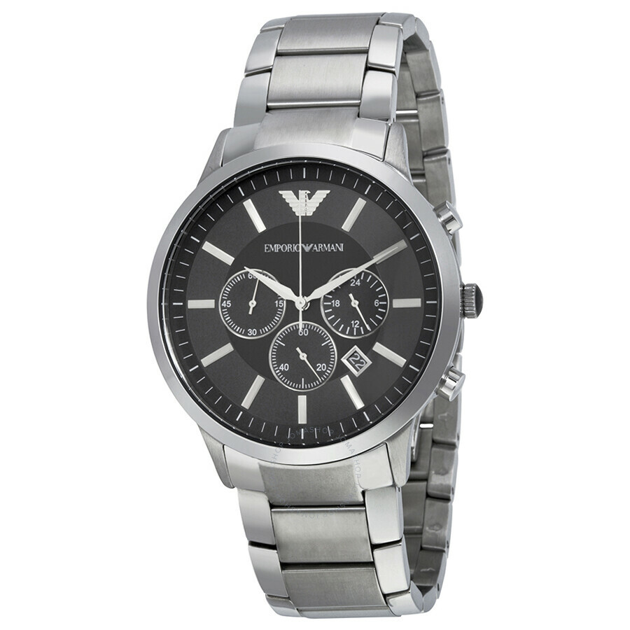 NEW GENUINE EMPORIO ARMANI STAINLESS STEEL MENS WATCH AR2460 BLACK DIAL ...