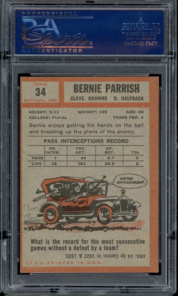 1962 Topps Football #34 Bernie Parrish PSA 6 | eBay