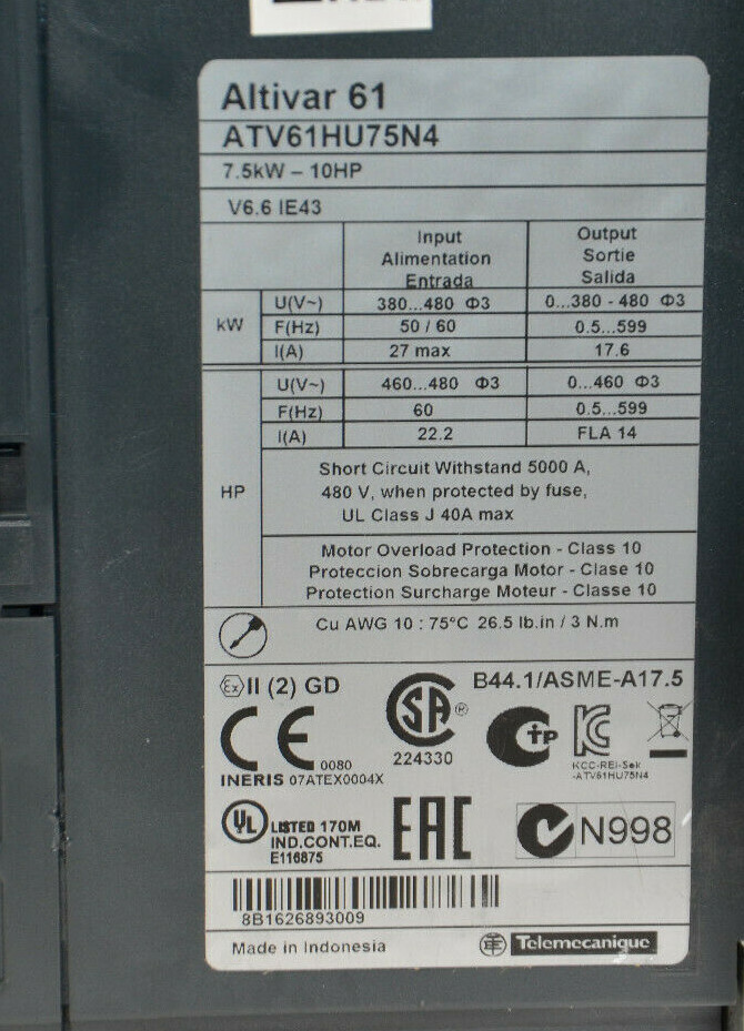 ATV61HU75N4 Square D 17.6A 460V 10HP Altivar 61 --SA | eBay