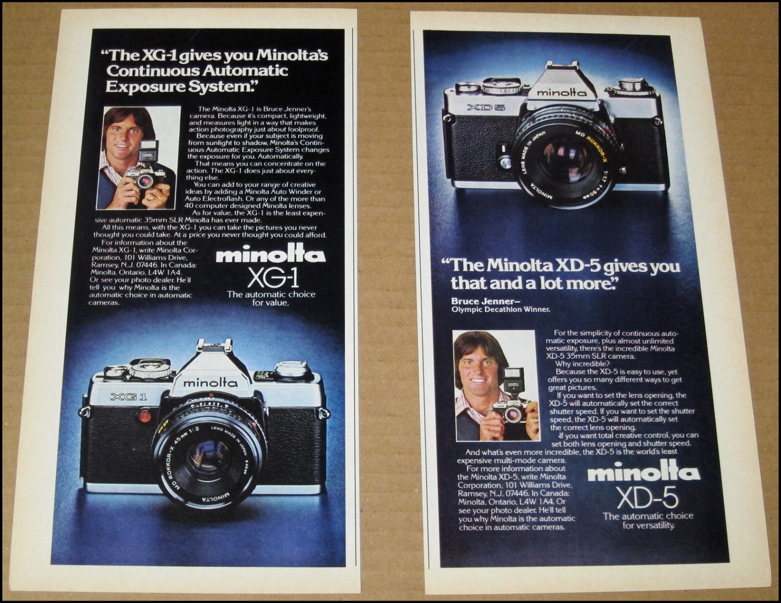 1979 Bruce Jenner Minolta Camera Print Ad Advertisement XG-1 XD-5 Lot ...
