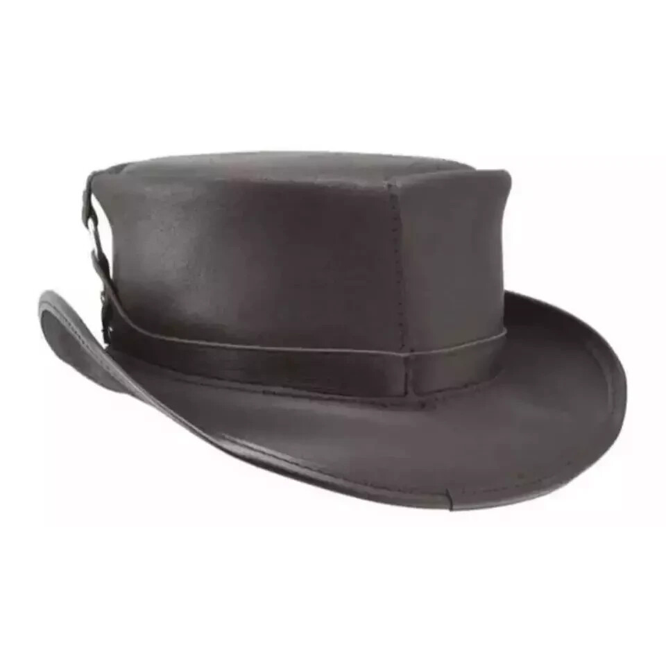 Leather Top Hat El Dorado Steampunk Black Leather Top Hat - Bikers Hat ...