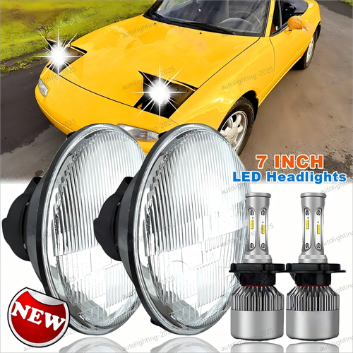 2x 7 Inch Round LED Headlights Halo Angle Eyes For 90-97 Mazda NA Miata ...