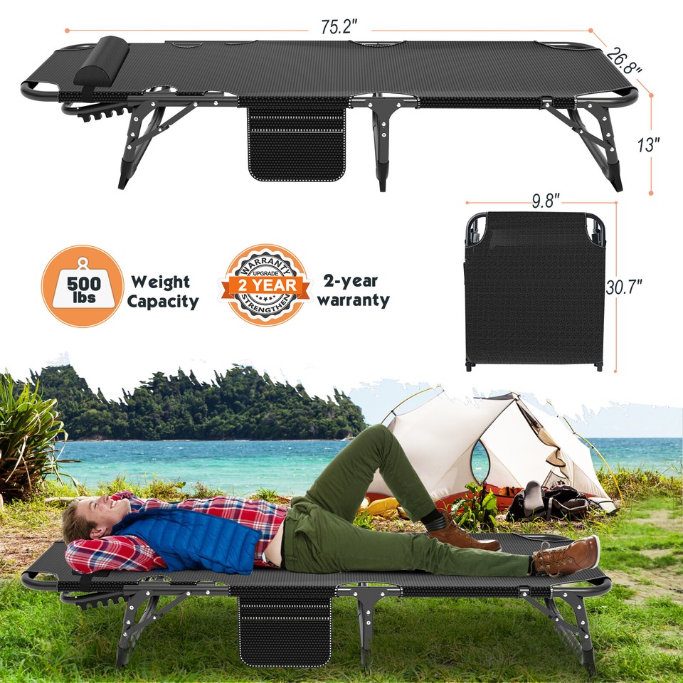 Adult Adjustable 4-Position Cots Folding Camping Cot Heavy Duty Bed W ...