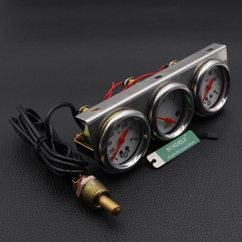 12V 2"/52mm 3 in 1 Water Temp Voltage Volt Oil Pressure Gauge Car Meter ...