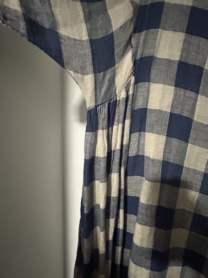 metta melbourne Olive Dress - OS Blue/beige checked Gauze Linen | eBay ...