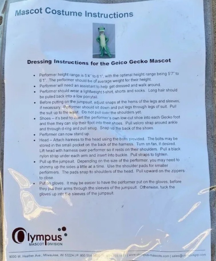 Geico Gecko Mascot Costume by Olympus Mascot Division | eBay