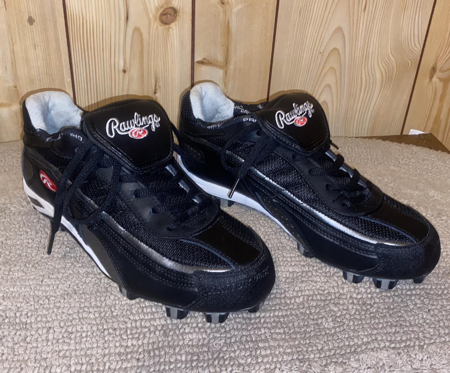 Rawlings Men's Size 8 Real Deal Black Silver Baseball Cleats Shoes ...