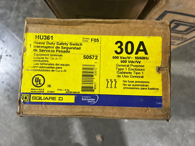Square D HU361 30A Safety Switch Non Fusible 600VAC/DC, 30HP, 3Pole, 3 ...