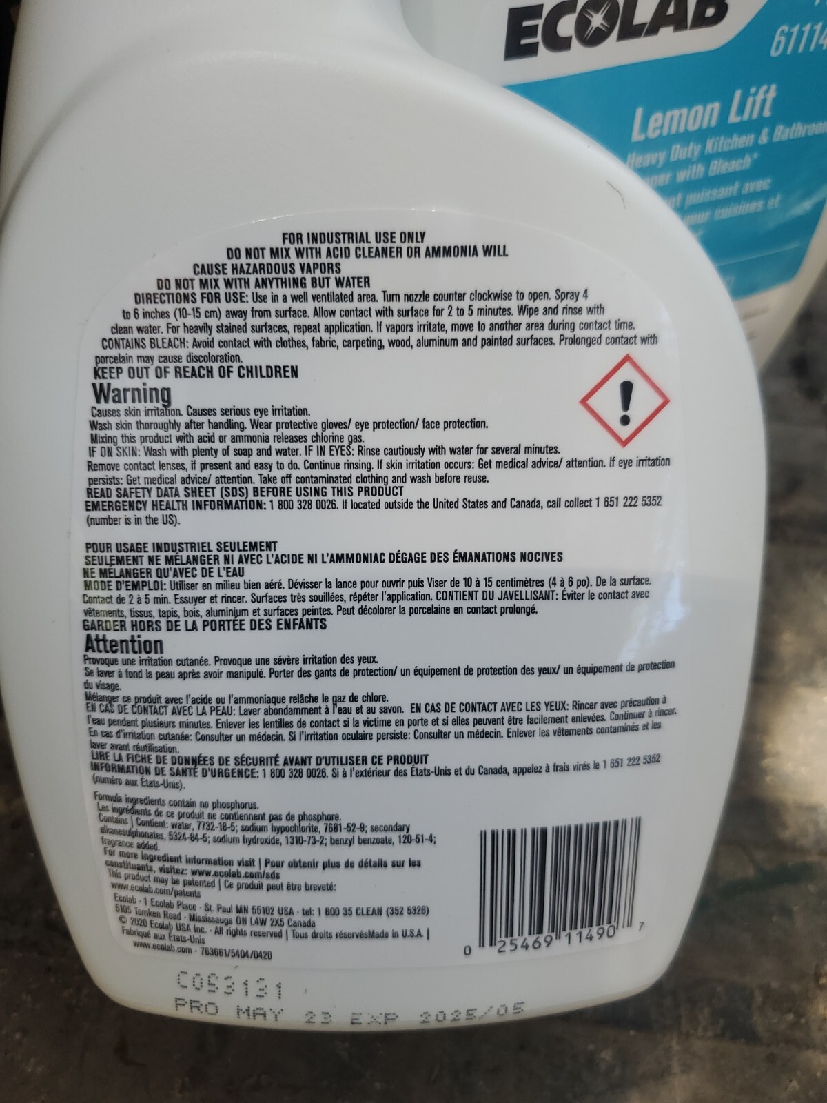 2 PACK Ecolab 11490 Lemon Lift Heavy Duty Kitchen & Bathroom Cleaner ...