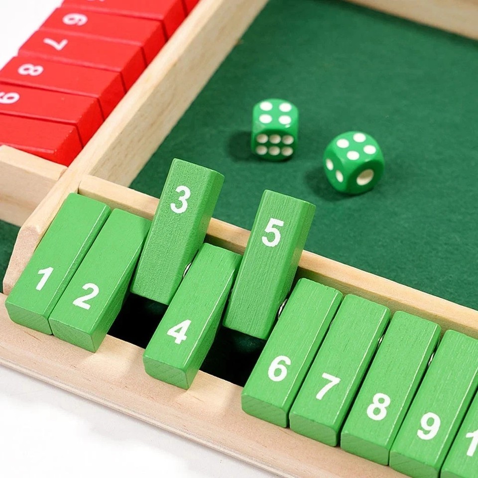 Wooden Dice Board Game Shut The Box for 4 Players Flaps & Dices Game ...