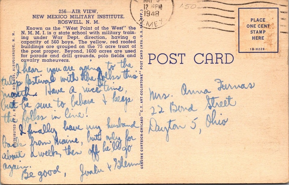 Roswell NM-New Mexico, Aerial View NM Military Institute, c1948 Vintage ...