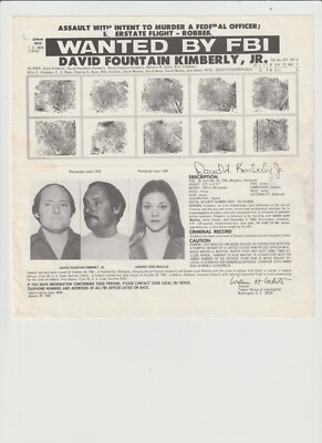 FBI WANTED POSTER DAVID FOUNTAIN KIMBERLY Jr-ASSAULT FEDERAL OFFICER ...