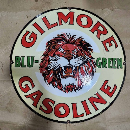 GILMORE GASOLINE PORCELAIN ENAMEL SIGN 30 INCHES ROUND | eBay