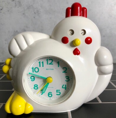 Rhythm ROOSTER TALKING Quartz ALARM CLOCK VERY RARE Moving Eyes CHIRPS ...