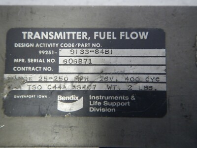 BENDIX FUEL FLOW TRANSMITTER P/N: 99251-9133-84B1 | eBay