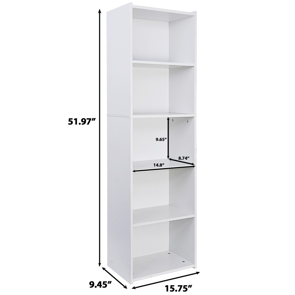 5-Tier Organizer MDF Bookshelf Open Shelf Bookcase Storage Shelf Home ...