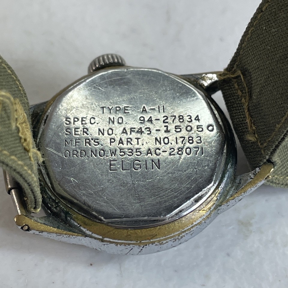 rare WORKS Elgin Wristwatch Type A-11 WW2 Military Field Watch pilot ...