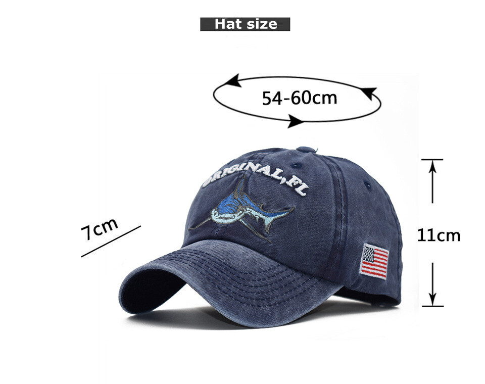 New Washed Embroidered Shark Baseball Cap For Men 2020 Hat Summer ...