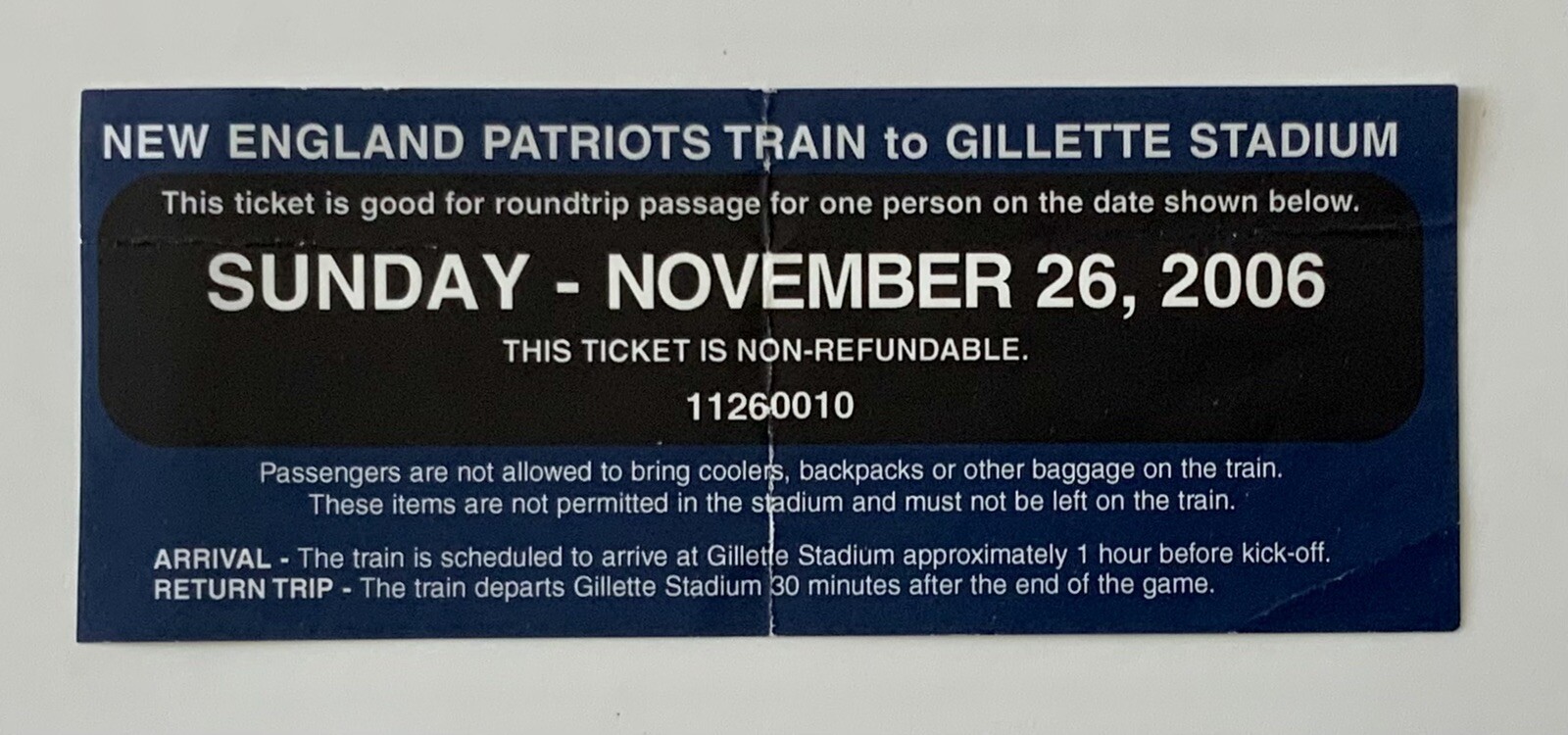 2006 New England Patriots Train To Gillette Stadium Ticket 11/25/2006 🏈 ...
