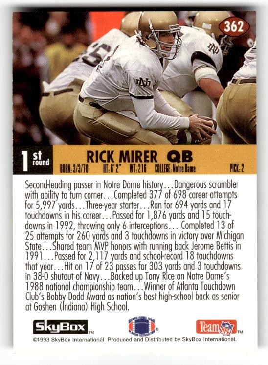 1993 SkyBox Impact #362 Rick Mirer | eBay