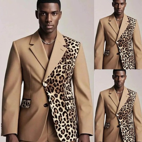 Patchwork Leopard Men's Suits Streetshot Wedding Party Prom Activewear ...