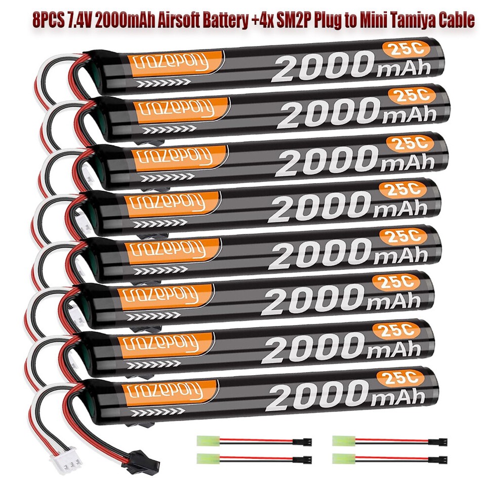 Splatter Ball Gun Battery 7.4V 2000mAh Airsoft Battery Pack Lithium-ion ...
