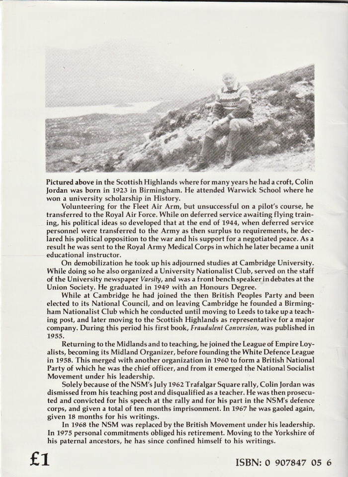 Colin Jordan Merrie England 1993 ITP BNP NF BM C18 Very Rare Indeed ...