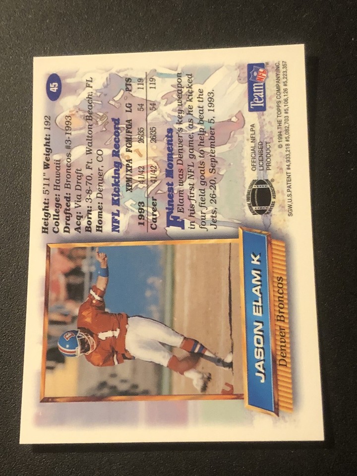 1994 Topps Finest Jason Elam #45 | eBay