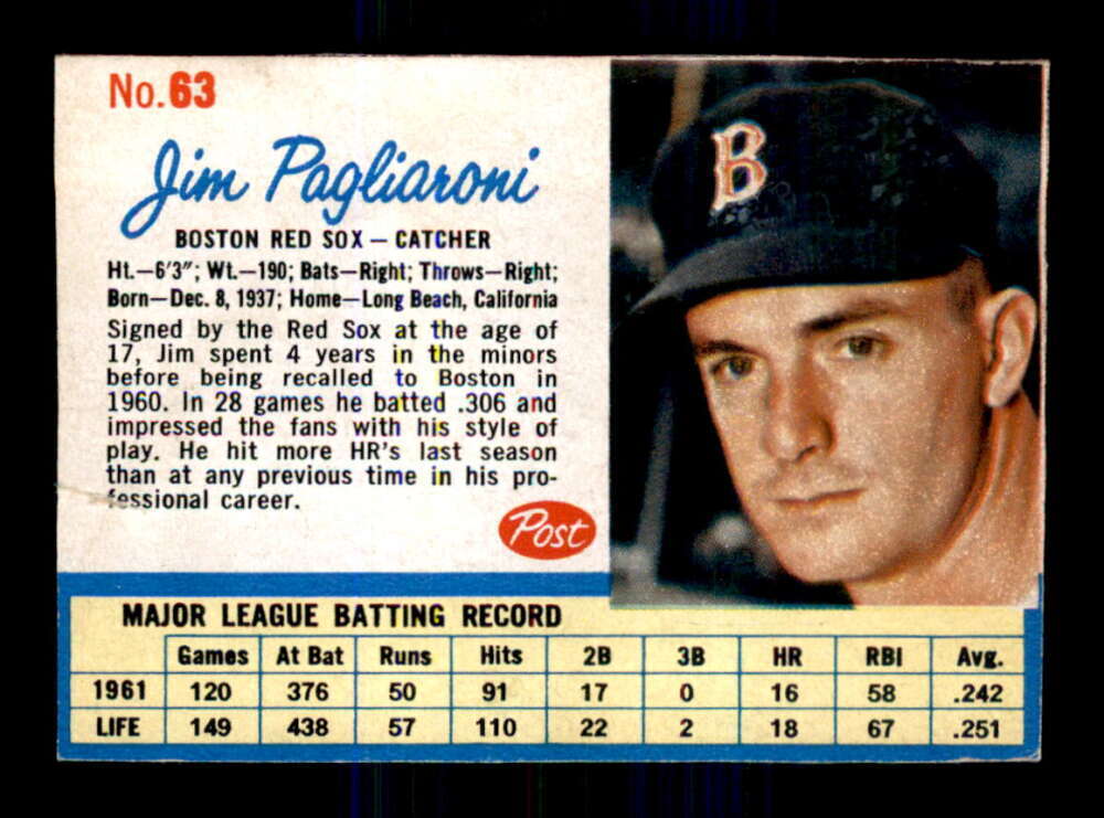 1962 Post - #63 Jim Pagliaroni for sale online | eBay