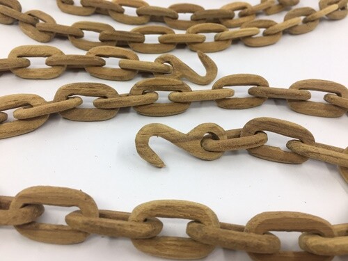 2PCS Carved Chain Links Handmade Vintage WOODEN CHAIN FOLK ART Approx ...