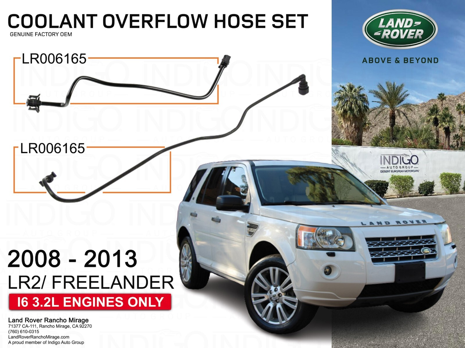 LAND ROVER COOLANT OVERFLOW HOSE SET LR2 FREELANDER 2 3.2L (LR006165 ...