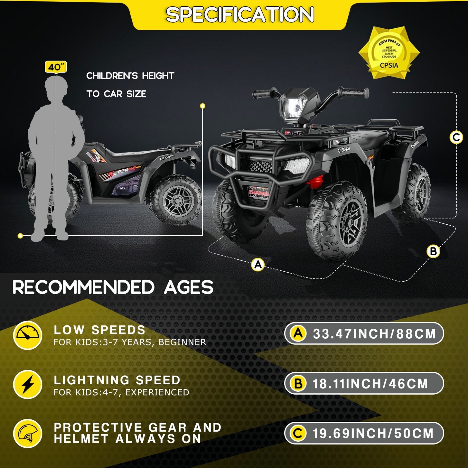 12V Kids Ride on ATV 4-Wheeler Quad Battery Powered Electric Car /6 ...