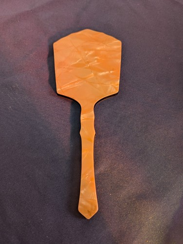 Vintage Gold Hand Held Vanity Mirror Pearl Finish Art Deco EUC | eBay